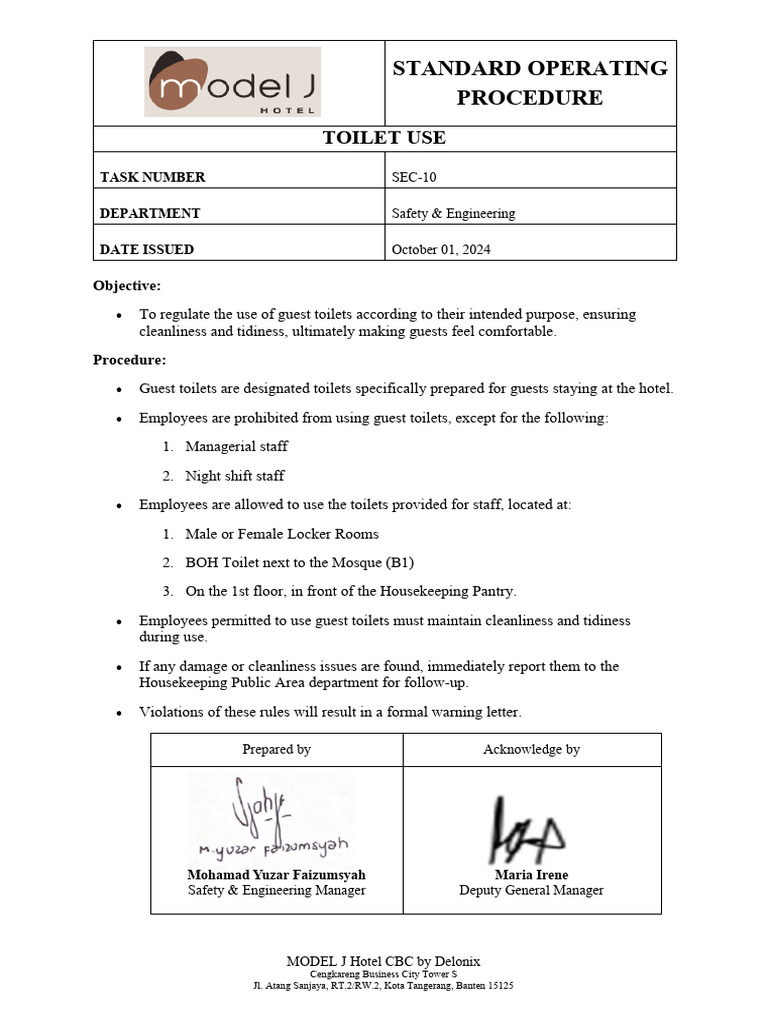 SOP Locker Toilet or Rest Room Use - EnG-10 | PDF