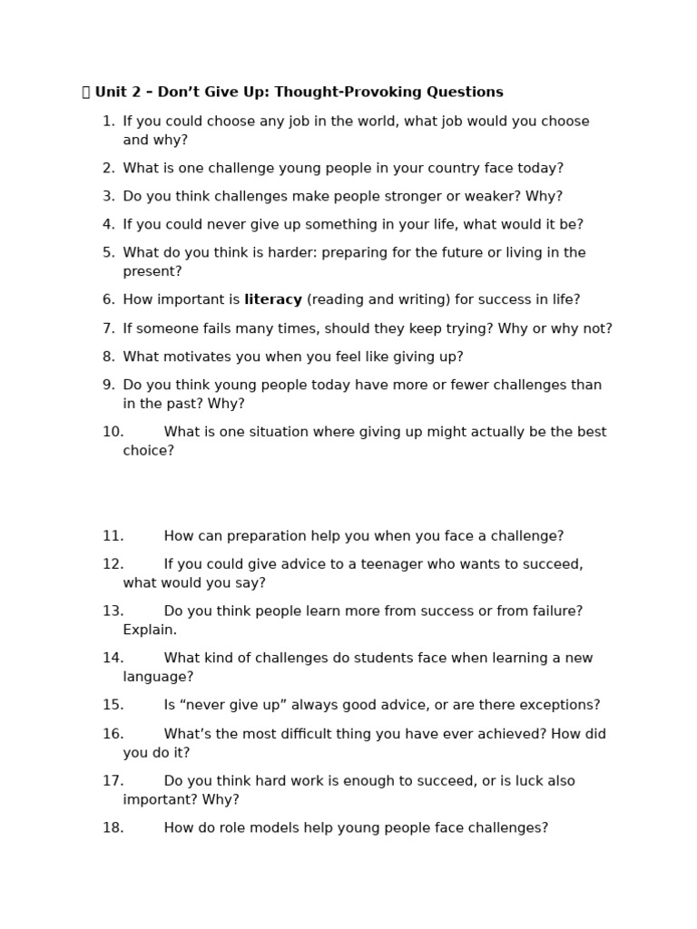 Thought-Provoking Questions for Youth | PDF