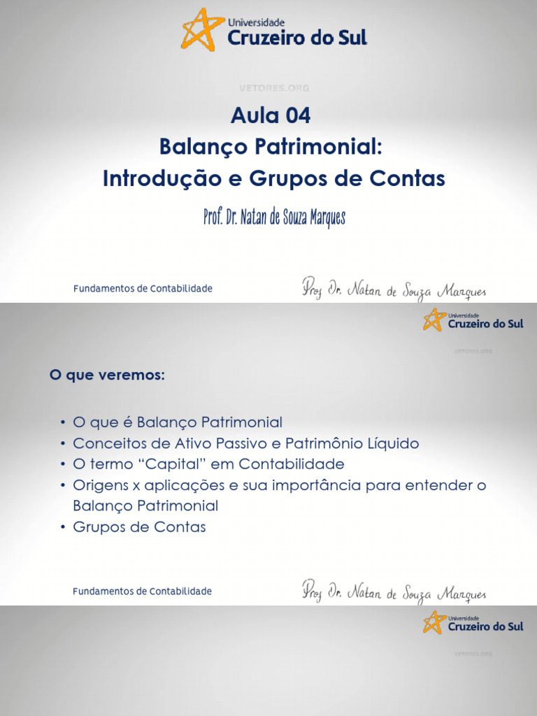 Aula 04 - Balanço Patrimonial Introdução e Grupos de Contas | PDF ...