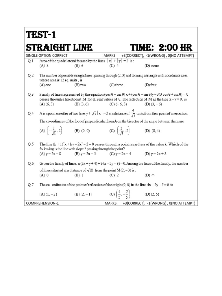 Straight Line Quiz | PDF
