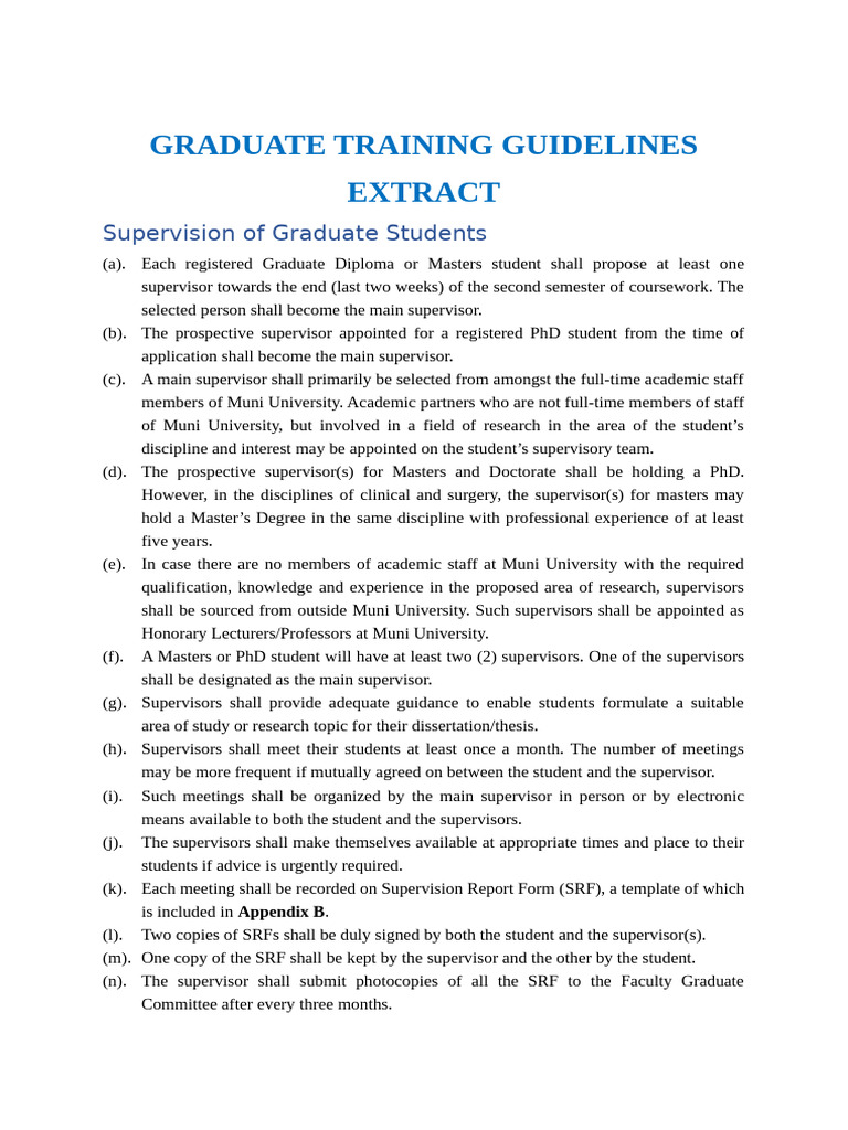 Graduate Training Guidelines Extracts To Students and Supervisors | PDF | Thesis | Postgraduate ...