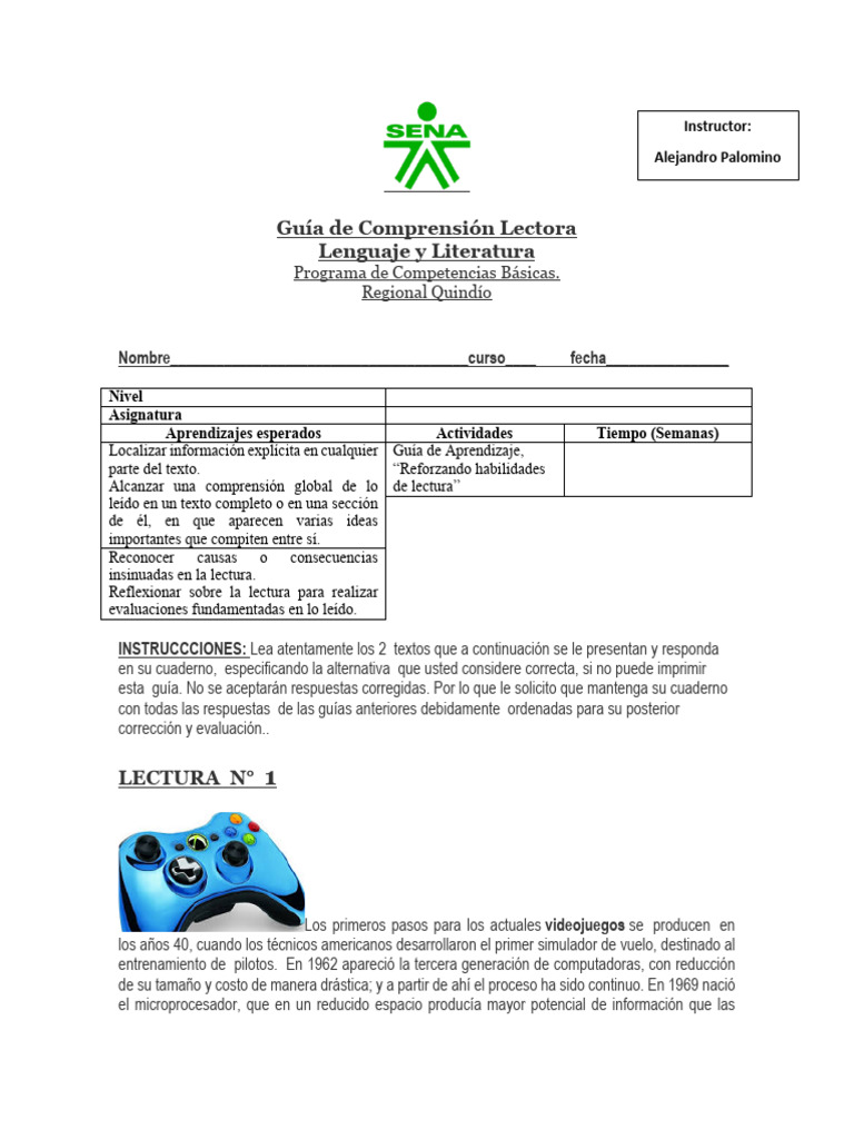 Guia de Comprension Lectora. Refuerzo Septiembre. 2024 | PDF ...
