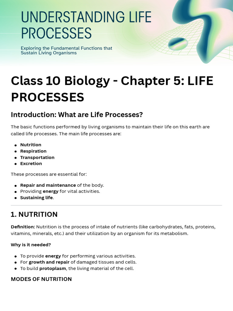 Class 10 Biology - Chapter 5 LIFE PROCESSES | PDF | Digestion | Nutrition