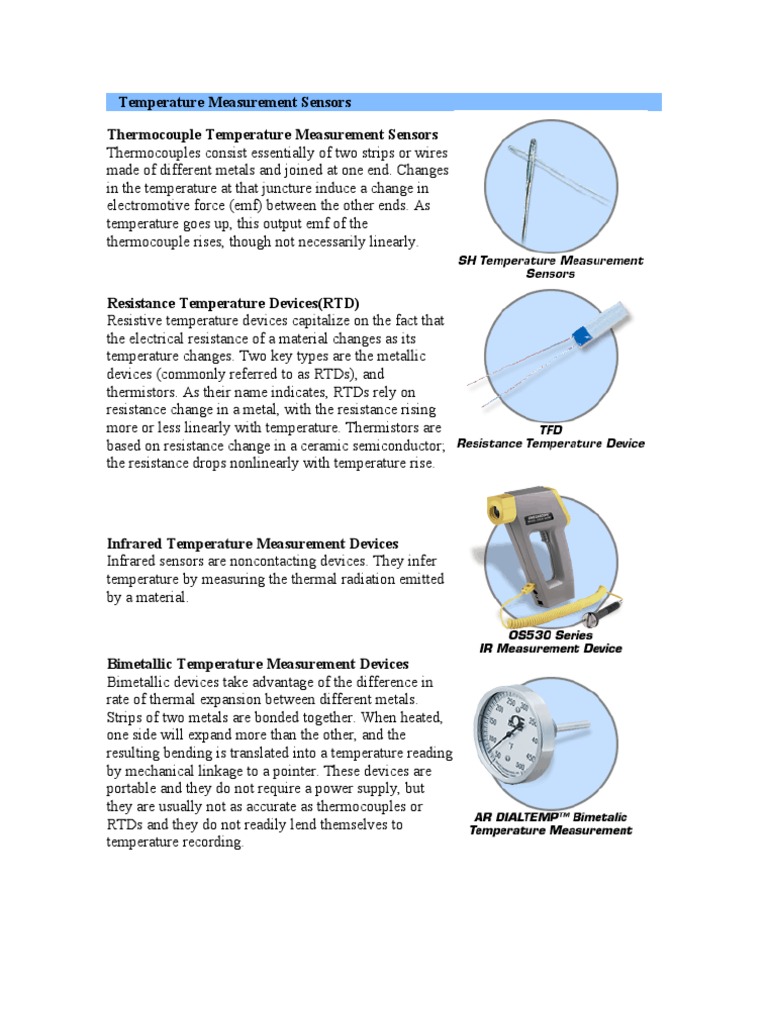 Temperature Measurement Sensor Types | PDF | Thermocouple | Electrical ...