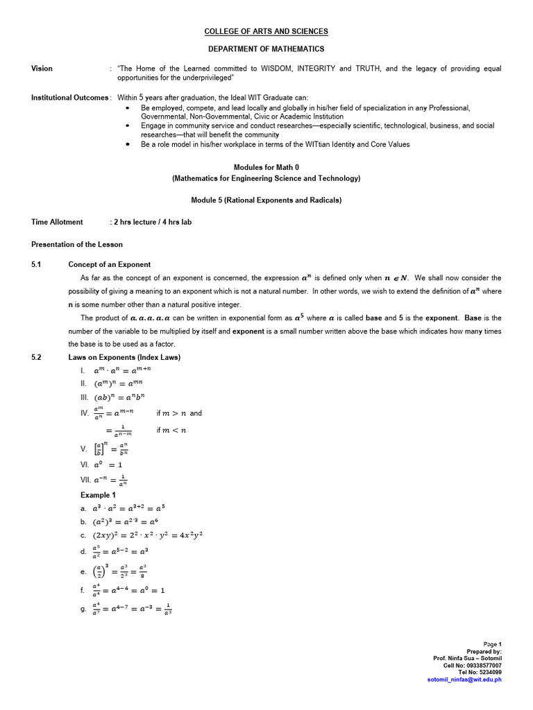 Module 5 Math 0 No Header | PDF | Exponentiation | Multiplication