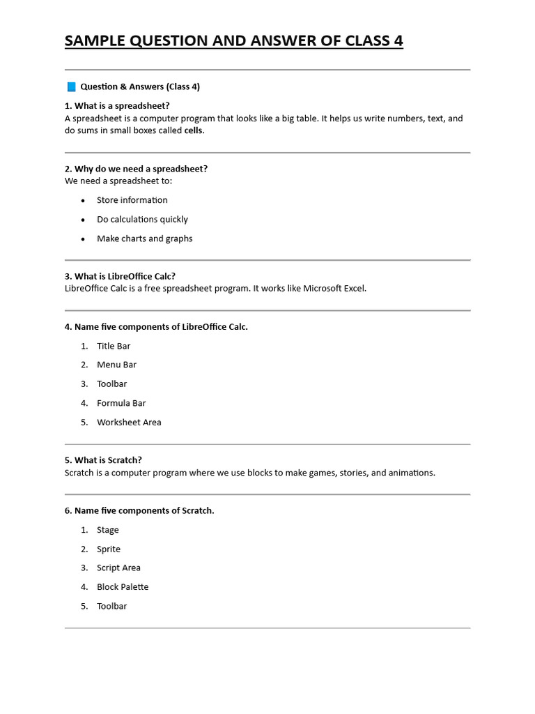 Sample Question Class 4 | PDF