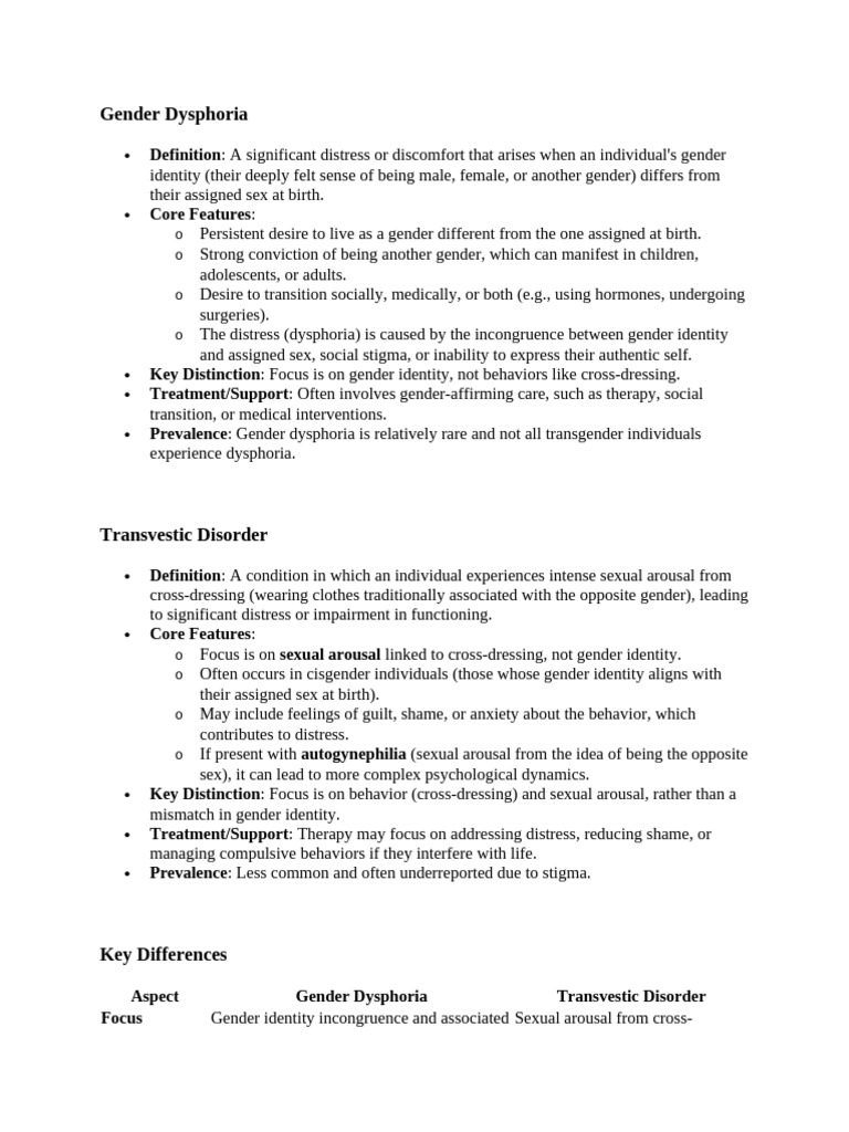 Gender Dysphoria vs. Transvestic Disorder | PDF | Gender | Gender Studies