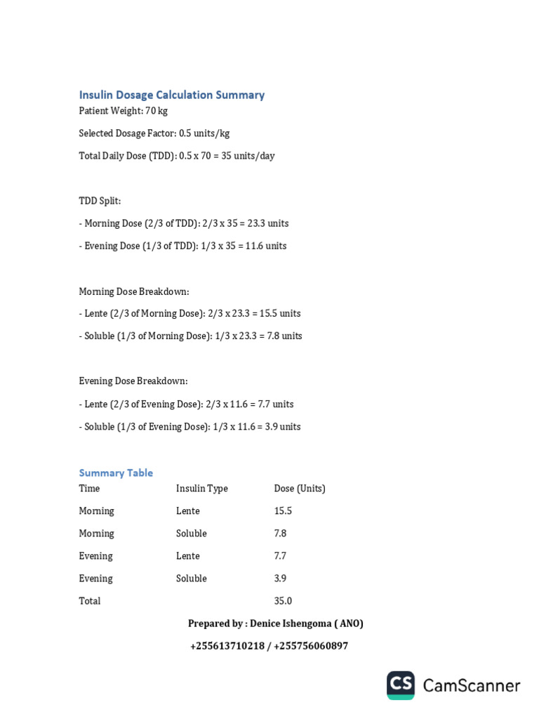 Insulin Dosage Calculation | PDF