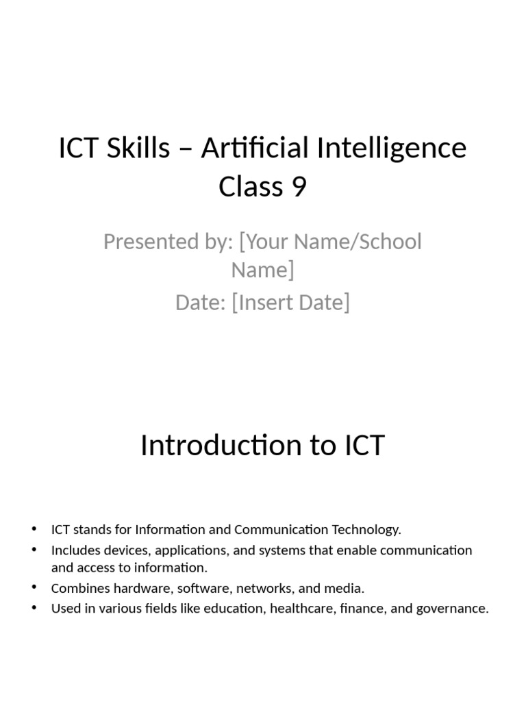 ICT Skills AI Class9 Presentation | PDF