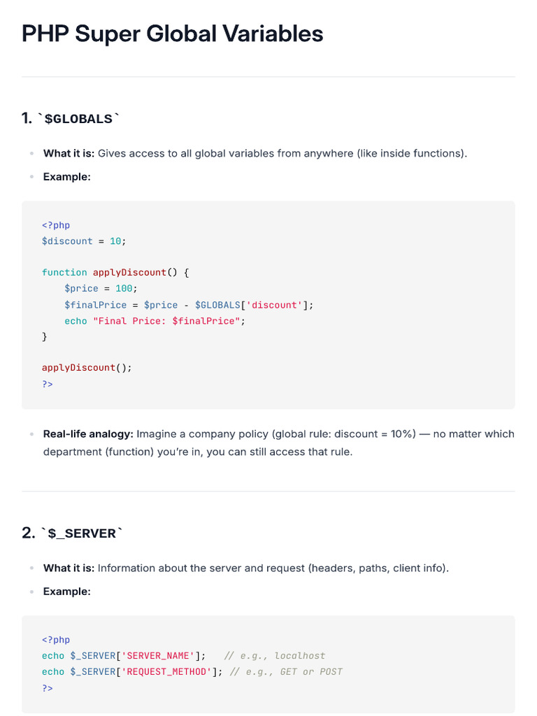 PHP Super Global Variables | PDF