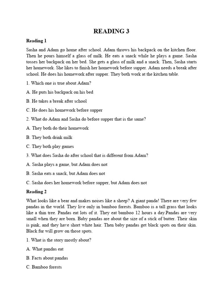 Reading Comprehension Exercises for Kids | PDF | Lunch