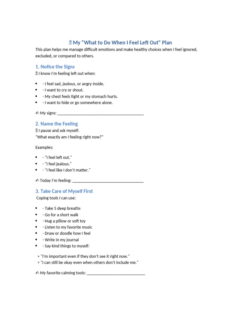 Coping Strategies for Feeling Left Out | PDF