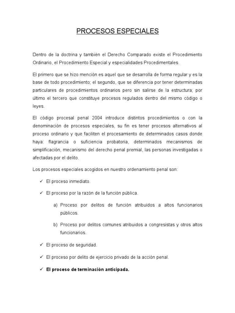 Procesos Especiales | PDF | Derecho penal | Ley procesal