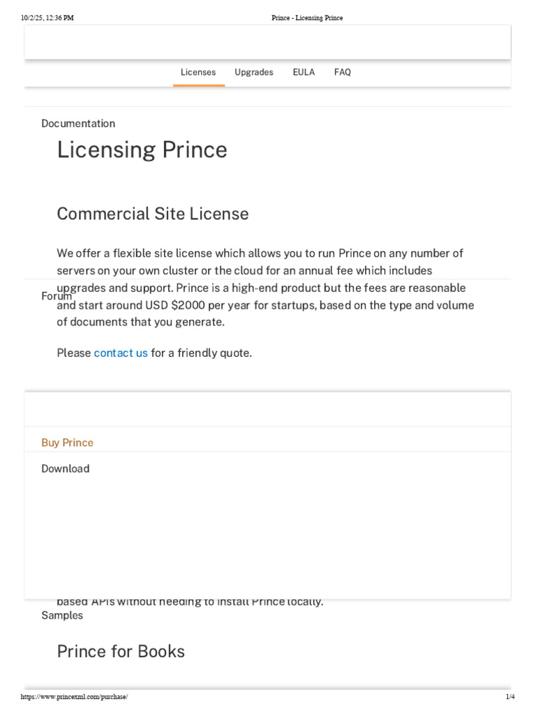 Licensing Prince: Commercial Site License | PDF | Software | Computing