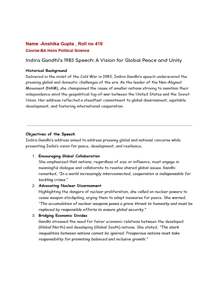Anshika, 410 (SEC, Write Up) | PDF | Non Aligned Movement | Peace