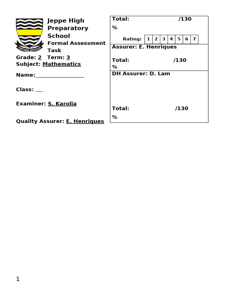 Grade 2 Term 3 Math Assessment | PDF | Numbers | Mathematics