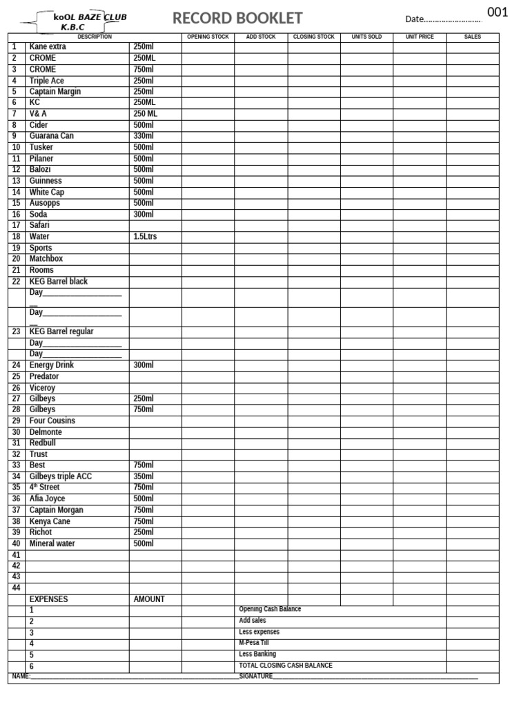 Record Booklet | PDF | Non Alcoholic Drinks | Drink
