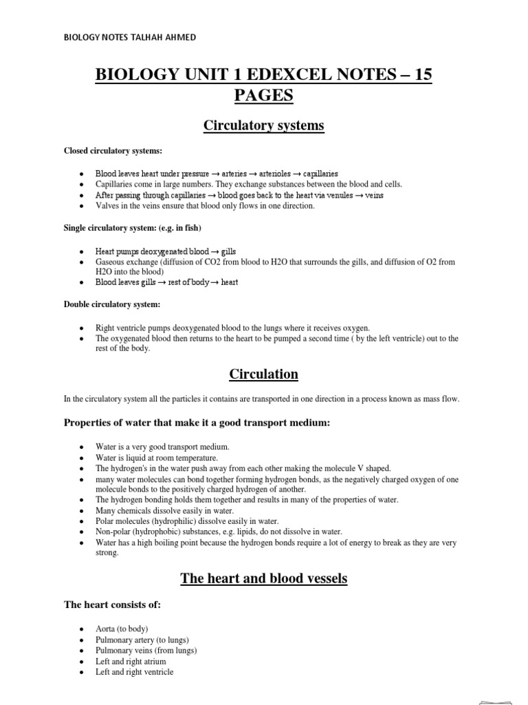 Biology Unit 1 Edexcel Notes | PDF | Cell Membrane | Heart Valve