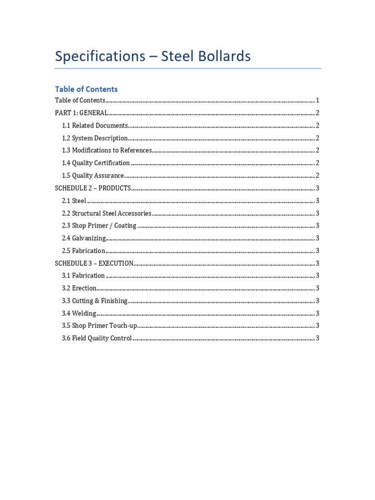 Steel Bollards Specifications TOC | PDF | Pipe (Fluid Conveyance) | Welding