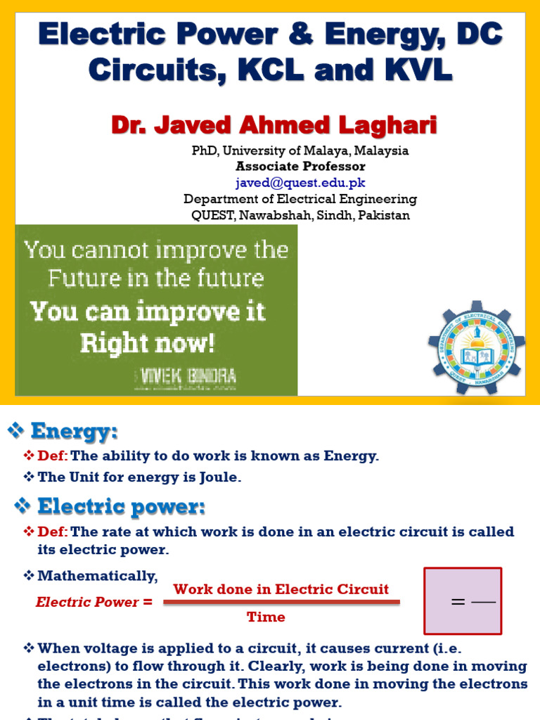 Second Chapter Electrical Power and Energy DC Circuits KCL KVL | PDF ...