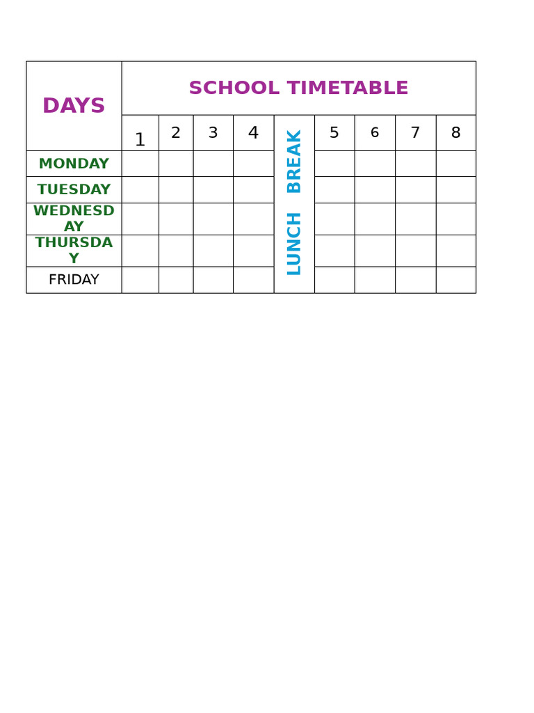 School Timetable: Monday Tuesday Wednesd AY Thursda Y | PDF