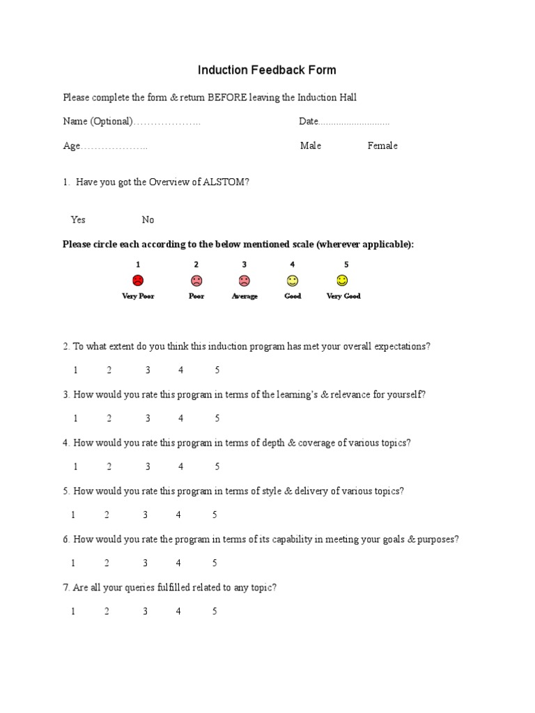 Induction Feedback Form | PDF