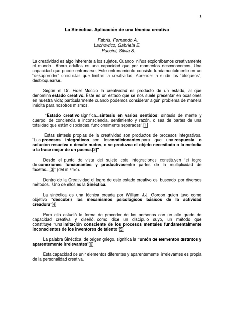 La Sinéctica como técnica creativa para la resolución de problemas ...