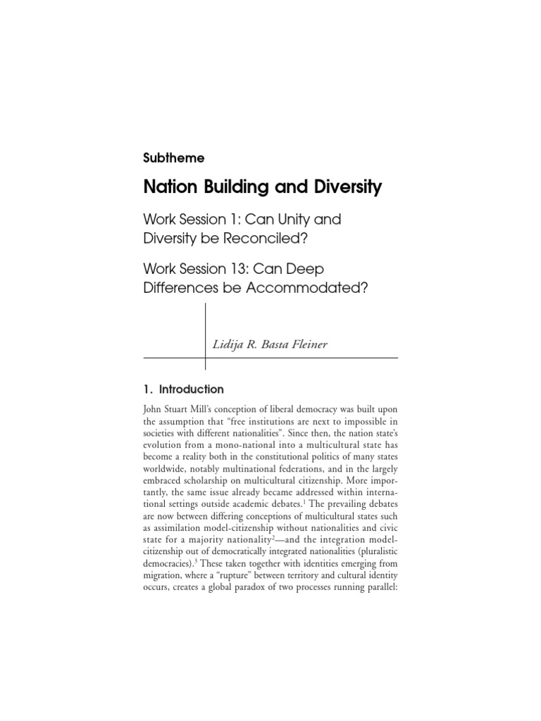 Nation Building and Diversity | PDF | Multiculturalism | Federalism
