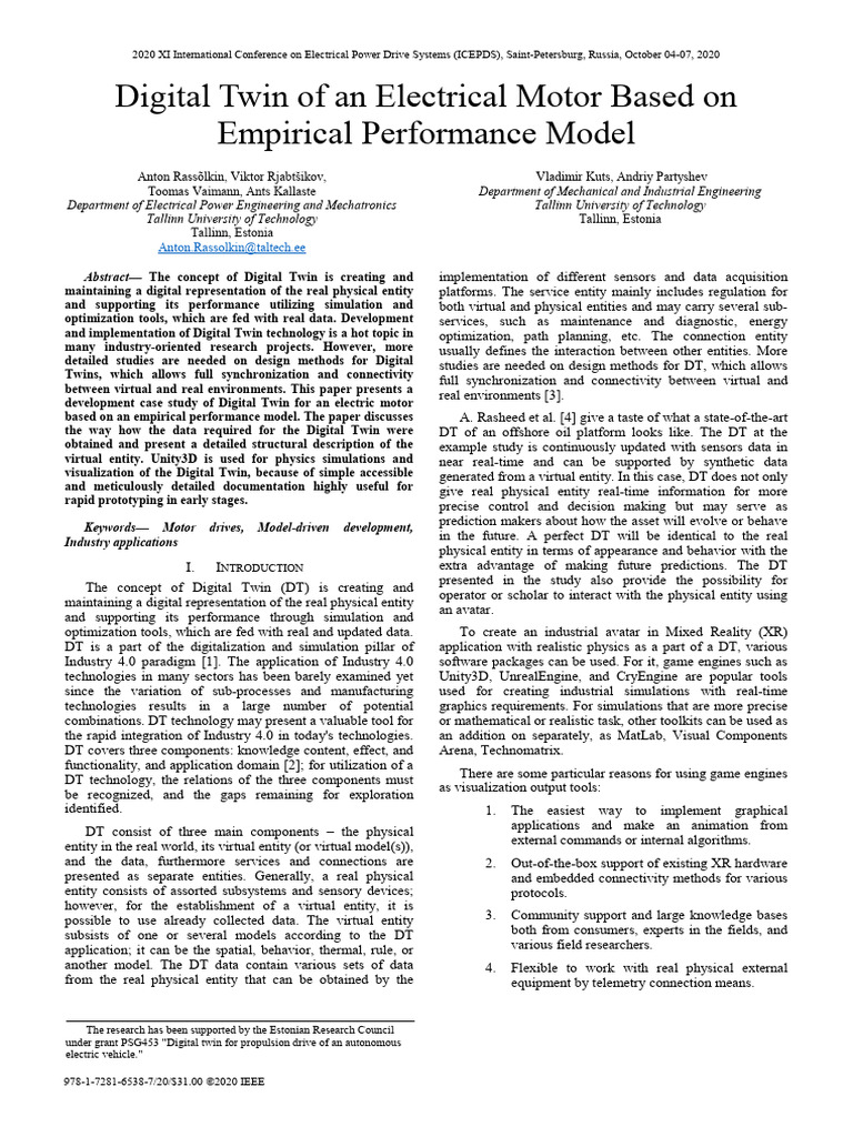Digital Twin of An Electrical Motor Based On Empirical Performance ...