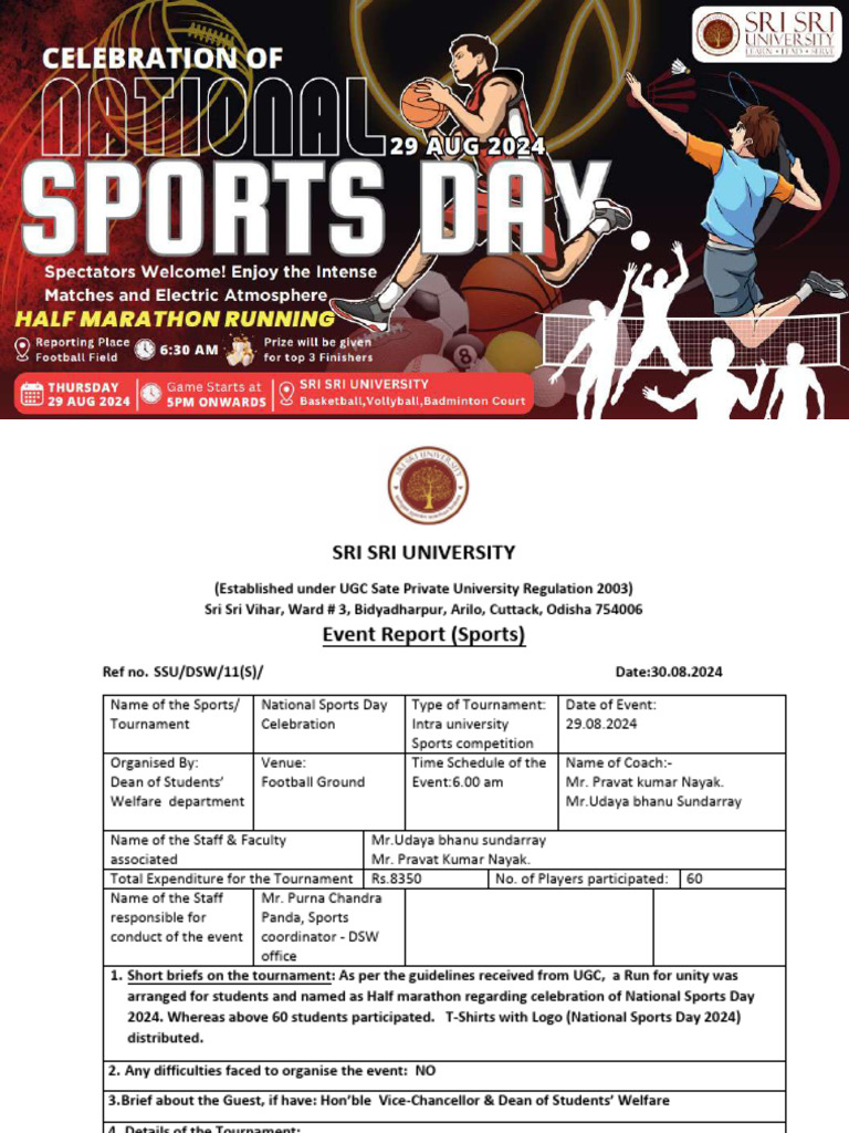 National Sports Day Celebration Report | PDF | Indoor Sports | Games Of ...