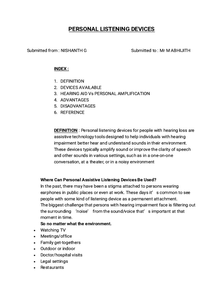 Personal Listening Devices Overview | PDF | Hearing Aid | Headphones