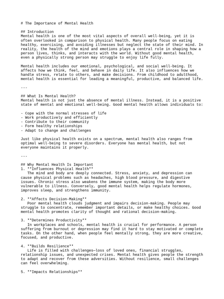 The Importance of Mental Health | PDF | Mental Health | Stress (Biology)