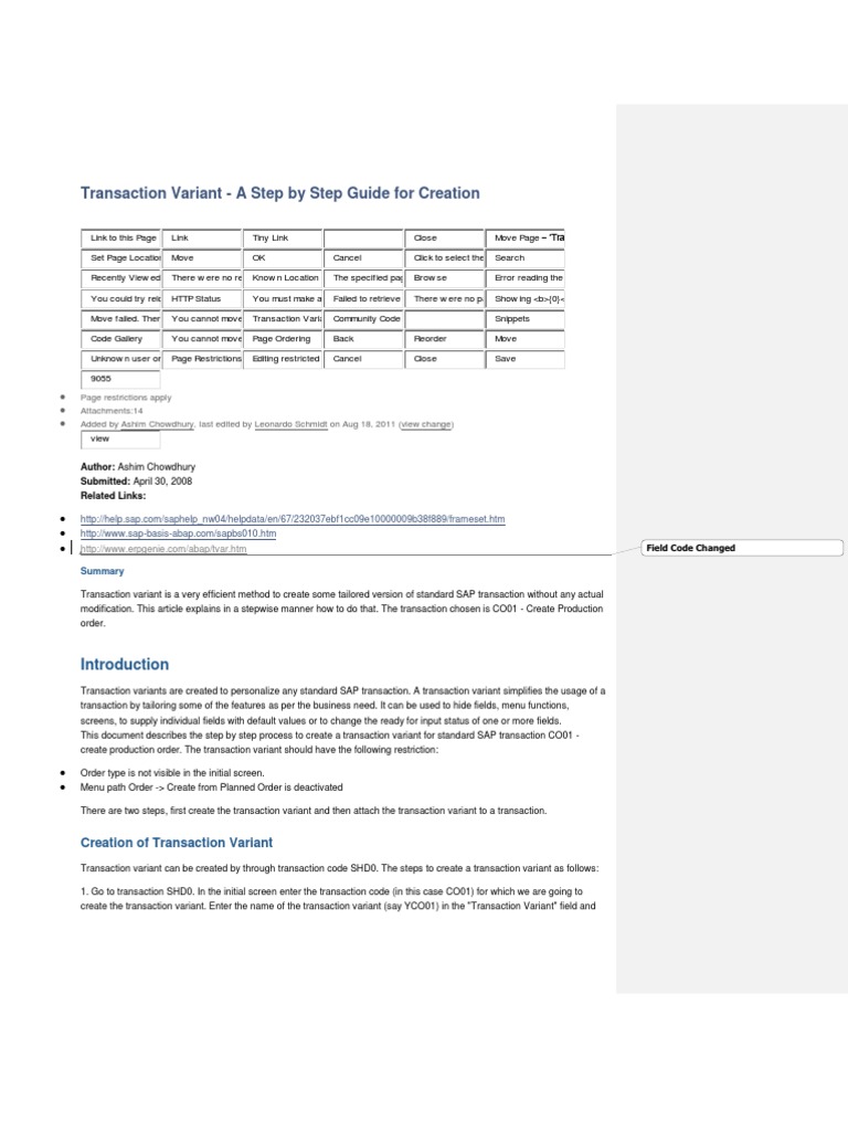 Transaction Variant A Step By Step Guide For Creation Pdf Menu Computing Software