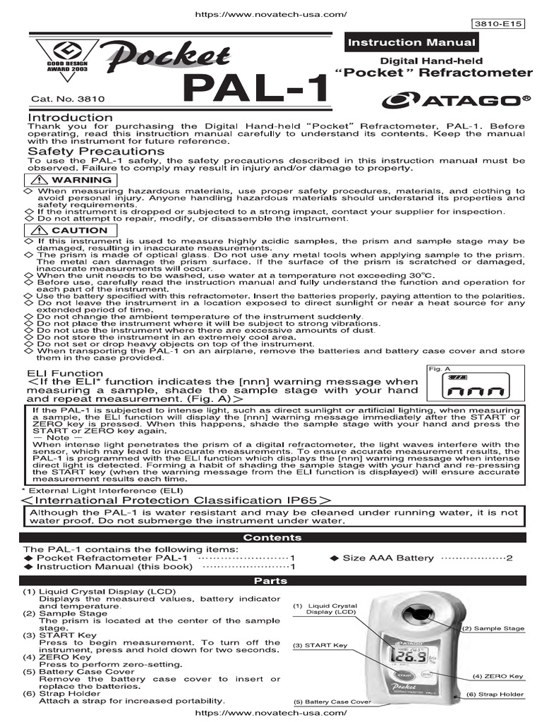 PAL-1 Refractometer Instruction Manual | PDF