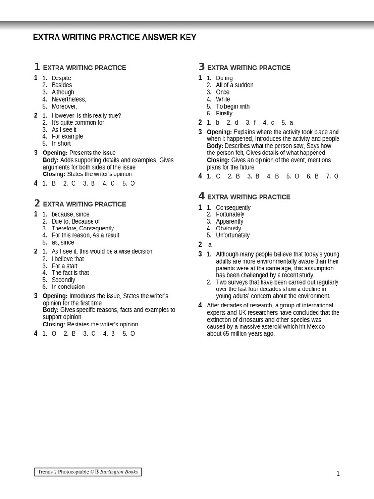 Extra Writing Practice Exercises | PDF