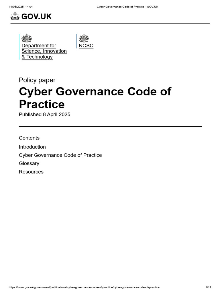 Cyber Governance Code of Practice | PDF | Computer Security | Security