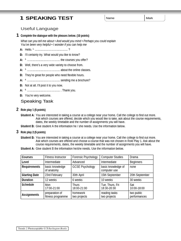 Language Practice for College Course Inquiries | PDF