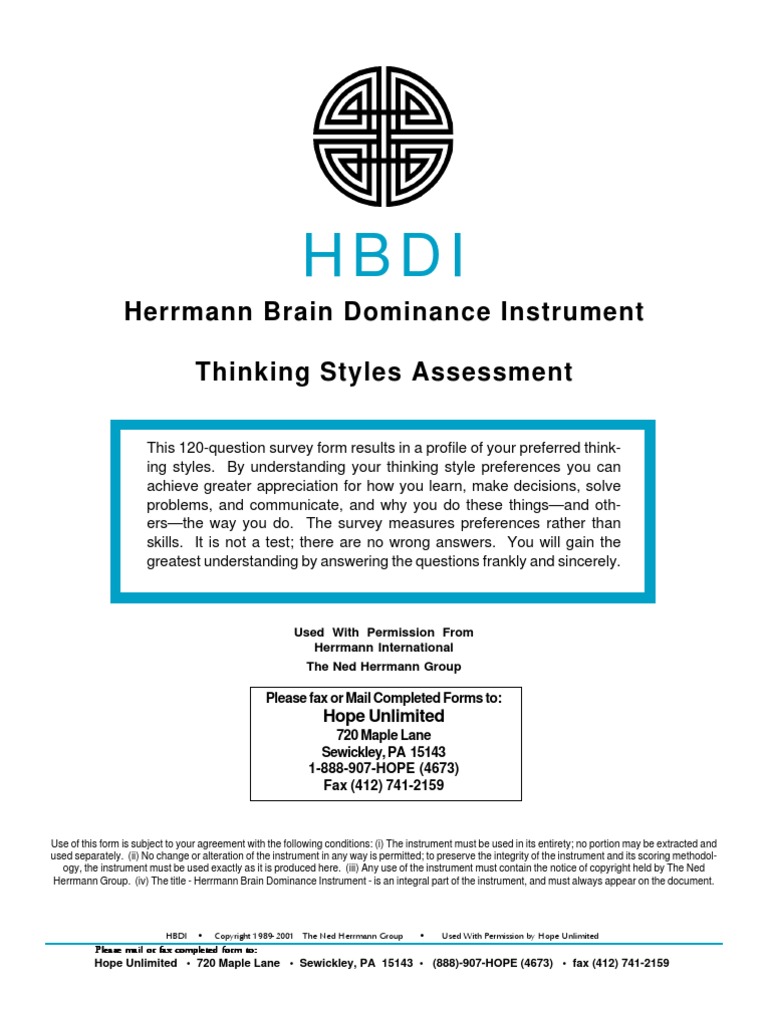 Herrmann Brain Dominance Instrument Thinking Styles Assessment | PDF ...