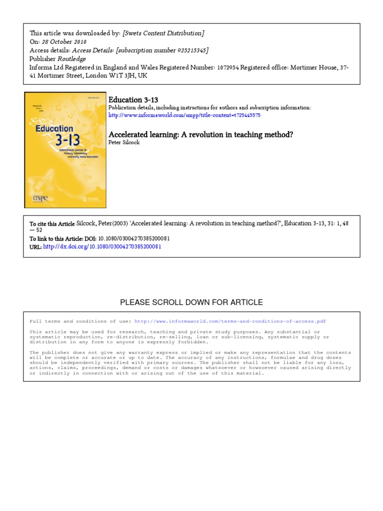 Accelerated Learning - A Revolution in Teaching Method | PDF | Curriculum | Learning