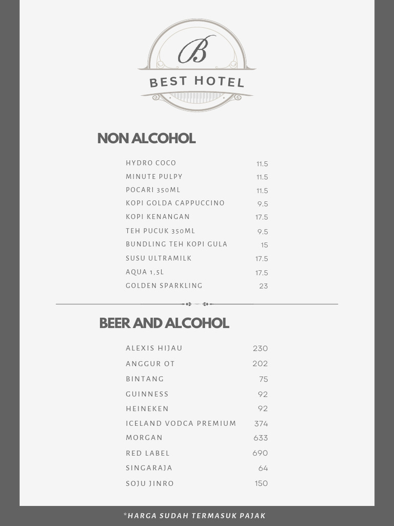 Hotel Beverage Menu and Prices | PDF