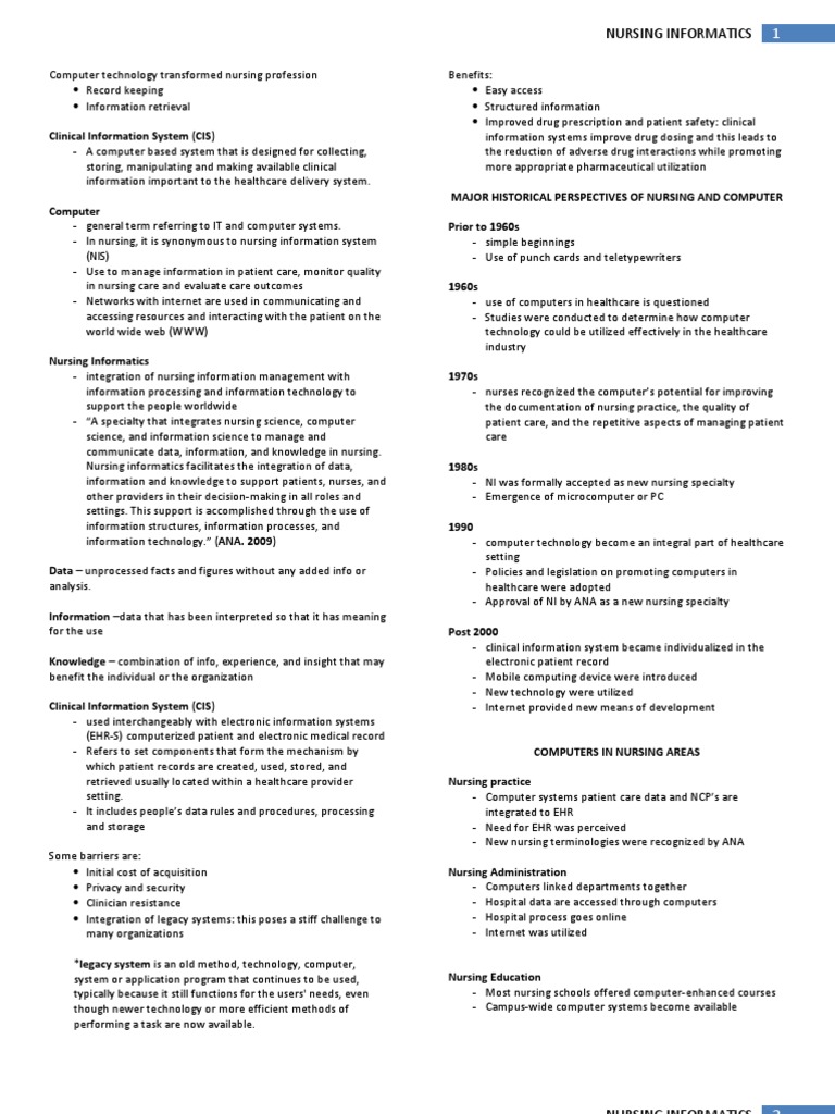 Nursing Informatics | Network Topology | Computer Data Storage