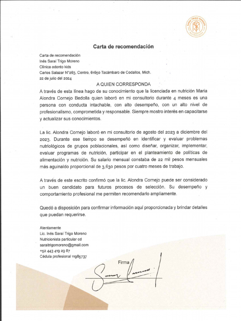 Carta de Recomendación, María Alondra Cornejo Bedolla 2 | PDF