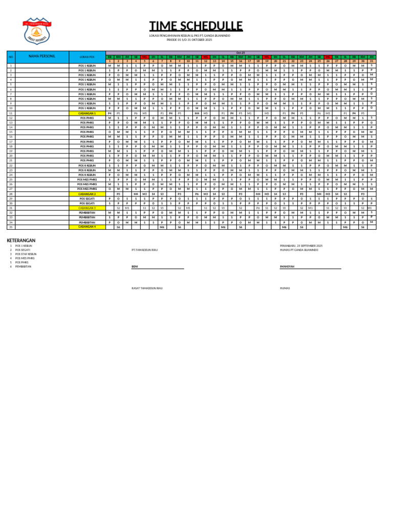 October 2025 Security Schedule for PT Ganda Buanindo | PDF | Integrated ...