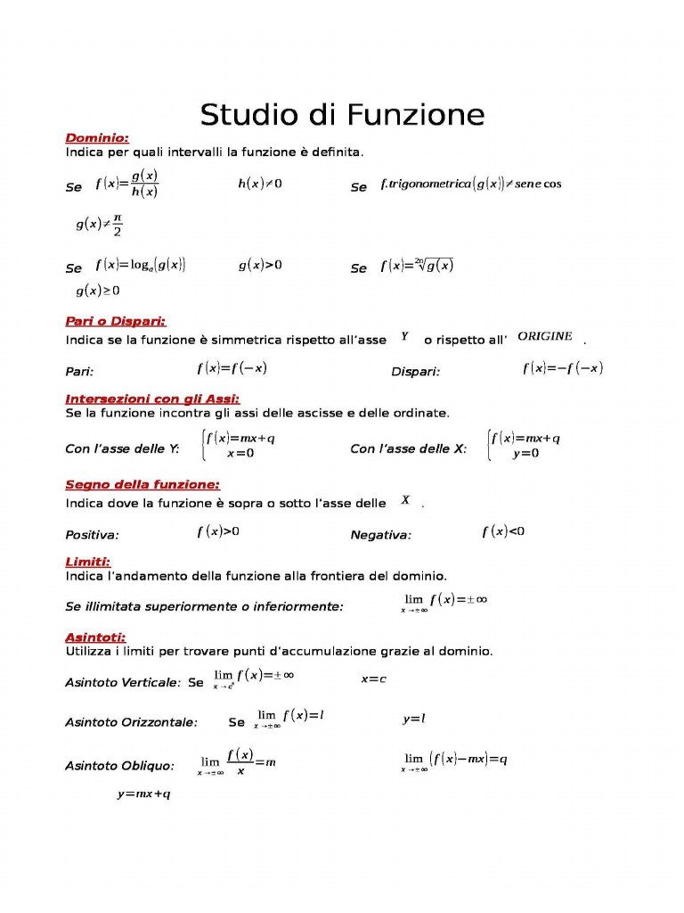 Studio Di Funzione e Limiti | PDF