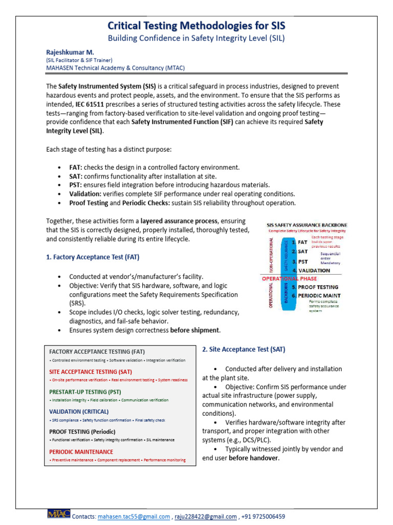 SIS Factory Acceptance Testing Overview | PDF | Verification And ...