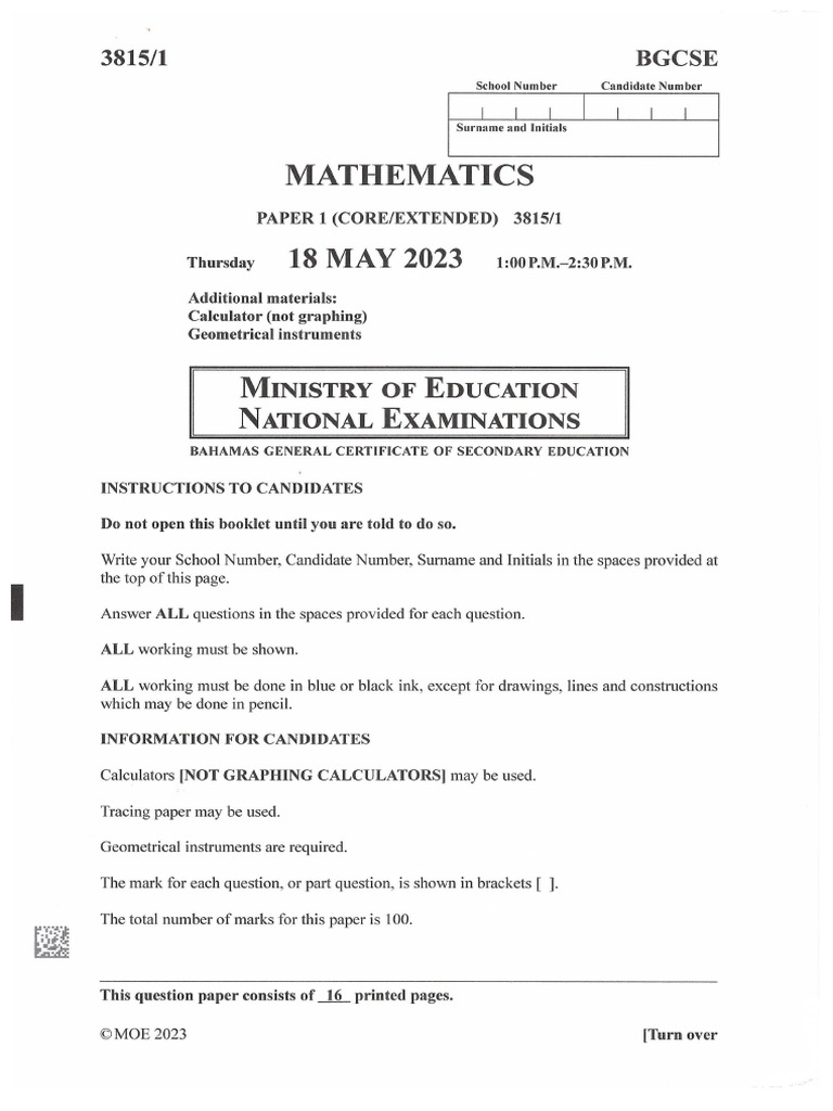 Bgcse Maths Papers 1 | PDF