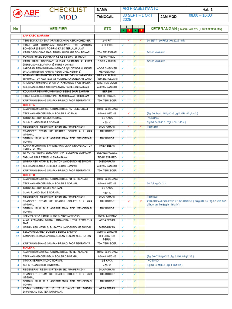 Checklist Mod 1 Okt 2025 | PDF