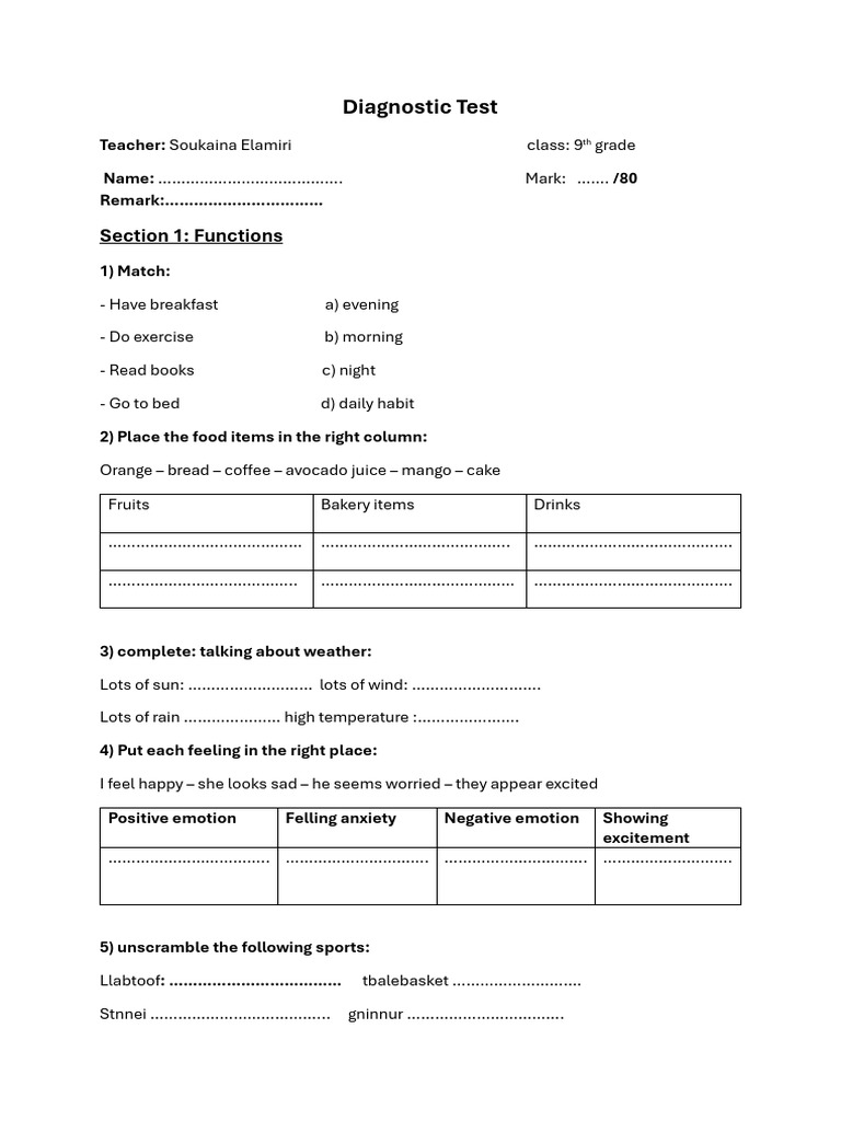 9th Grade Test Diagnostic | PDF | Linguistics