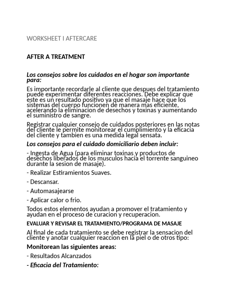Worksheet - Aftercare | PDF