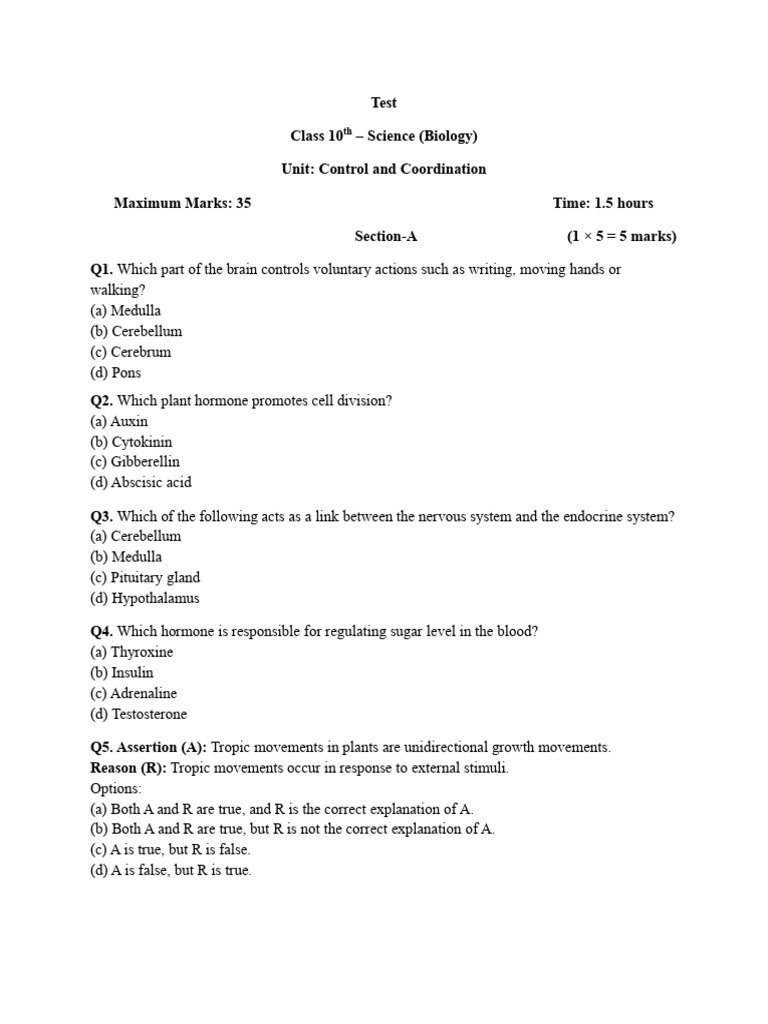 Class 10th Bio Test-1 | PDF | Hormone | Human Anatomy